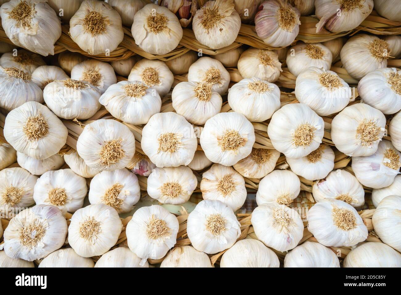 Overhead shot of fresh garlic placed at the vegetable market Stock ...