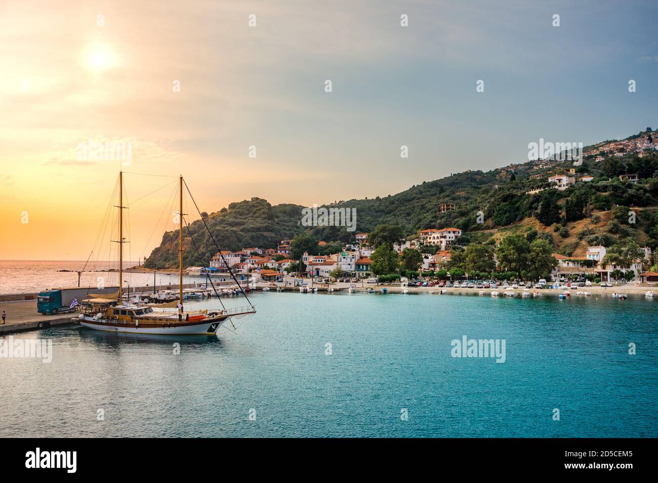 Amazing scenic village of Glossa at sunset, Skopelos, Greece Stock ...