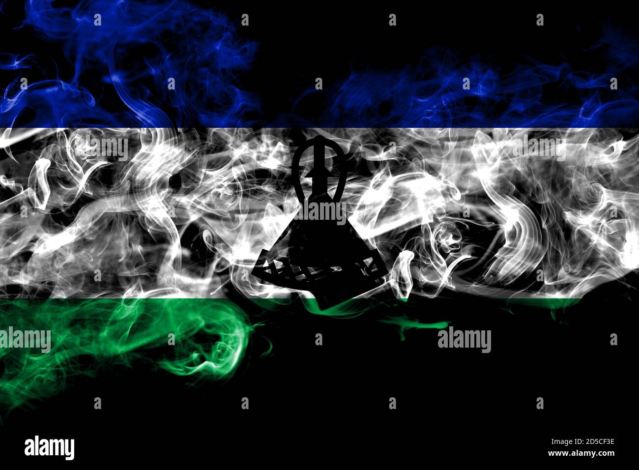 Lesotho smoke flag isolated on black background Stock Photo - Alamy