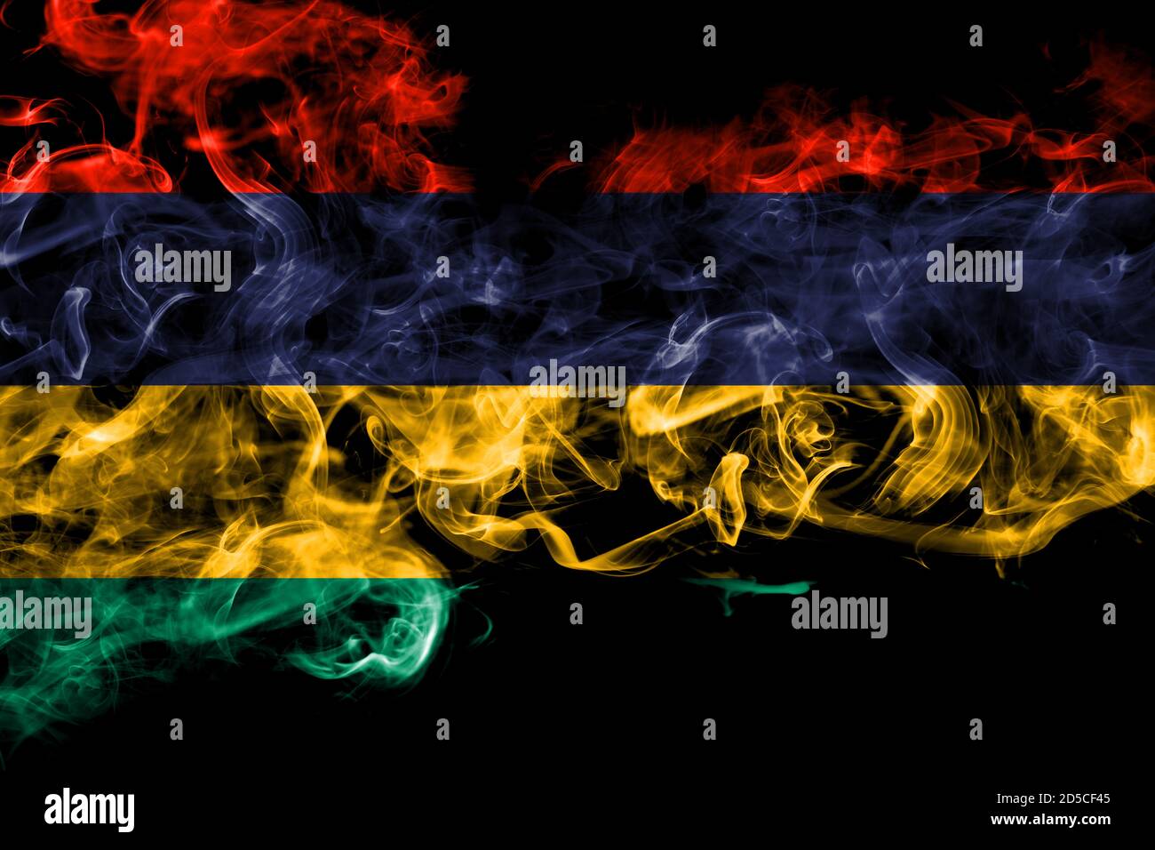 Mauritius smoke flag isolated on black background Stock Photo - Alamy