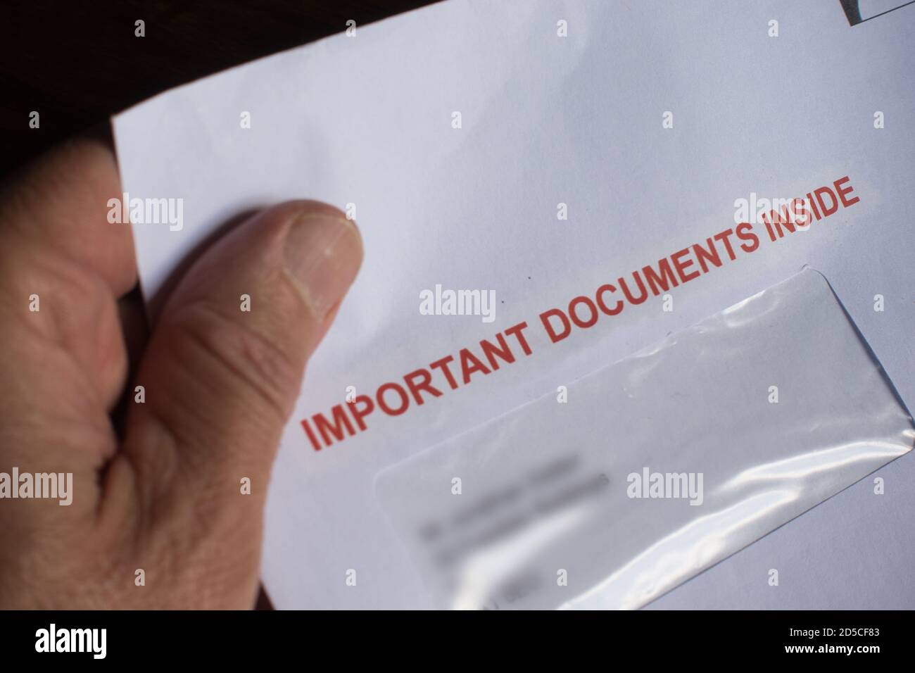 A second class A4 envelope marked with red words - Important Documents ...