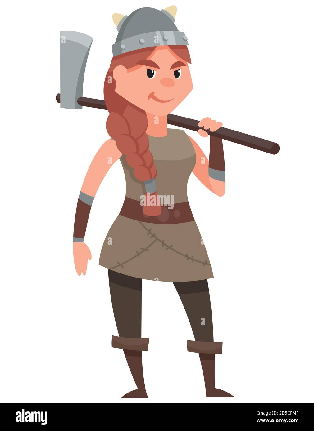Female viking holding ax. Smiling character in cartoon style Stock ...