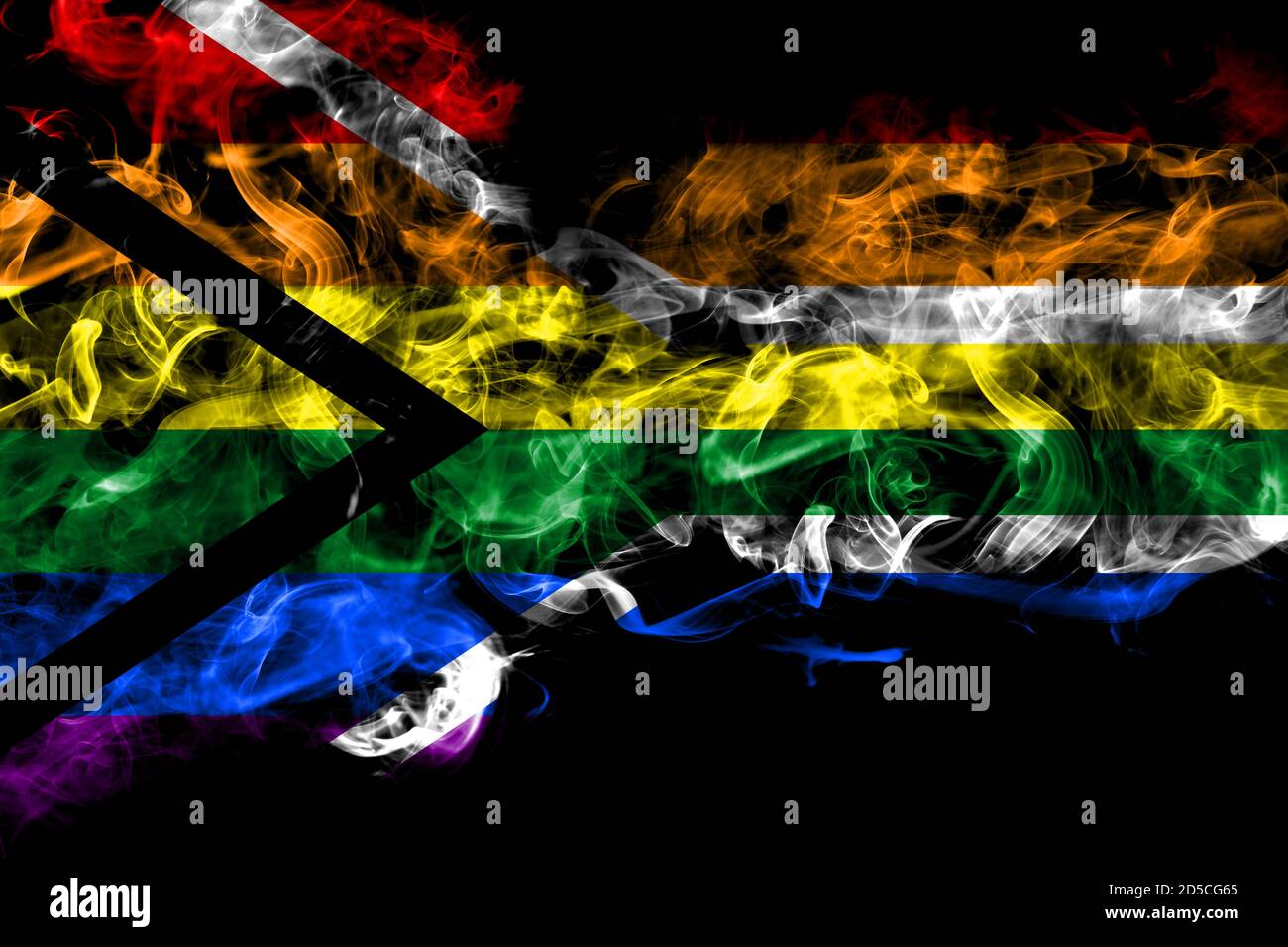 South Africa, African, gay smoke flag isolated on black background ...