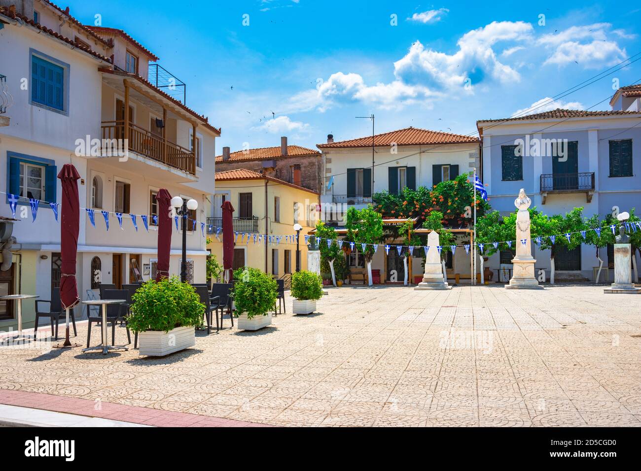 Streets of famous picturesque village Limni Evias on Euboea island ...