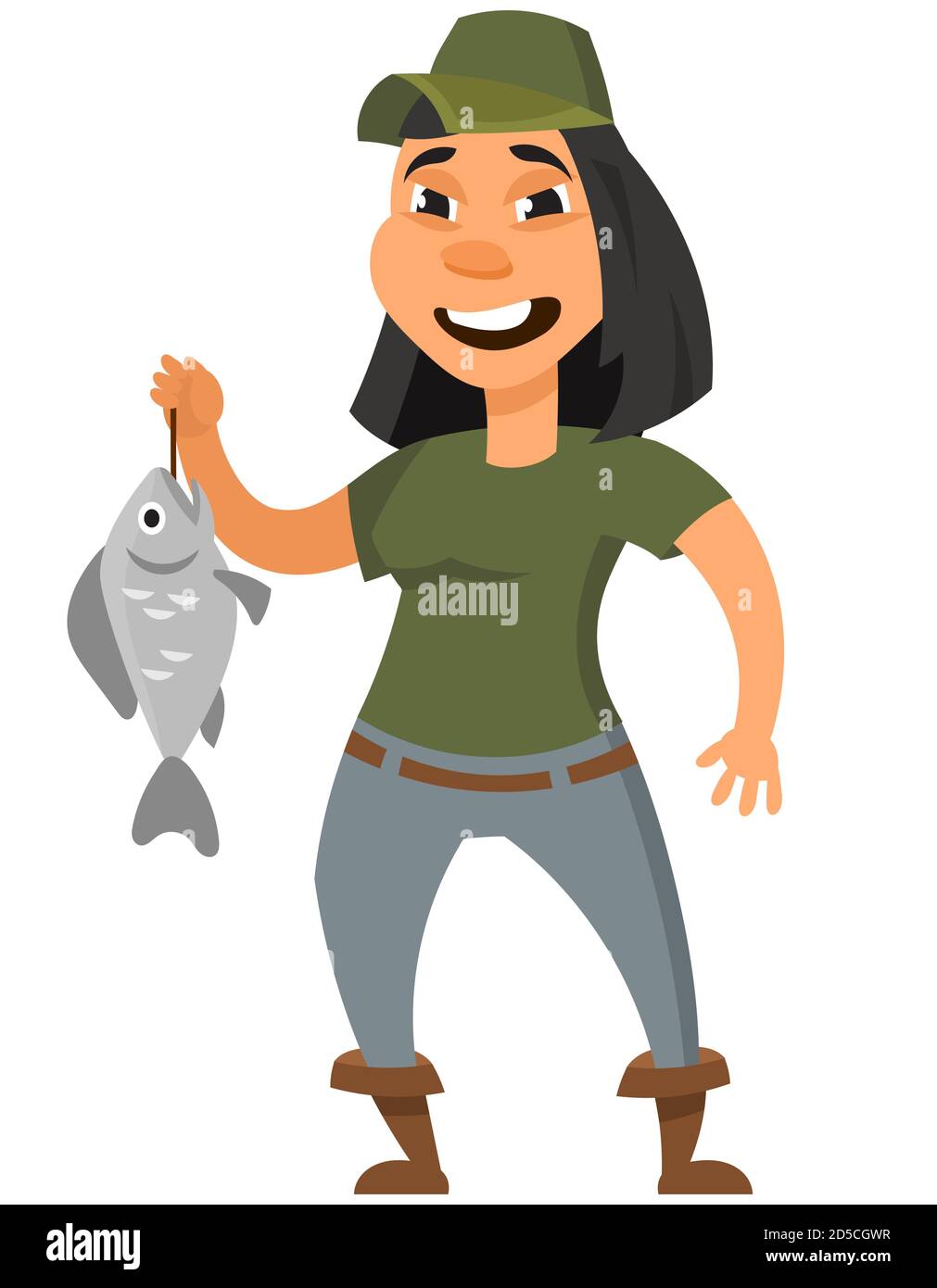 Fisherman holding catch. Female character in cartoon style Stock Vector ...