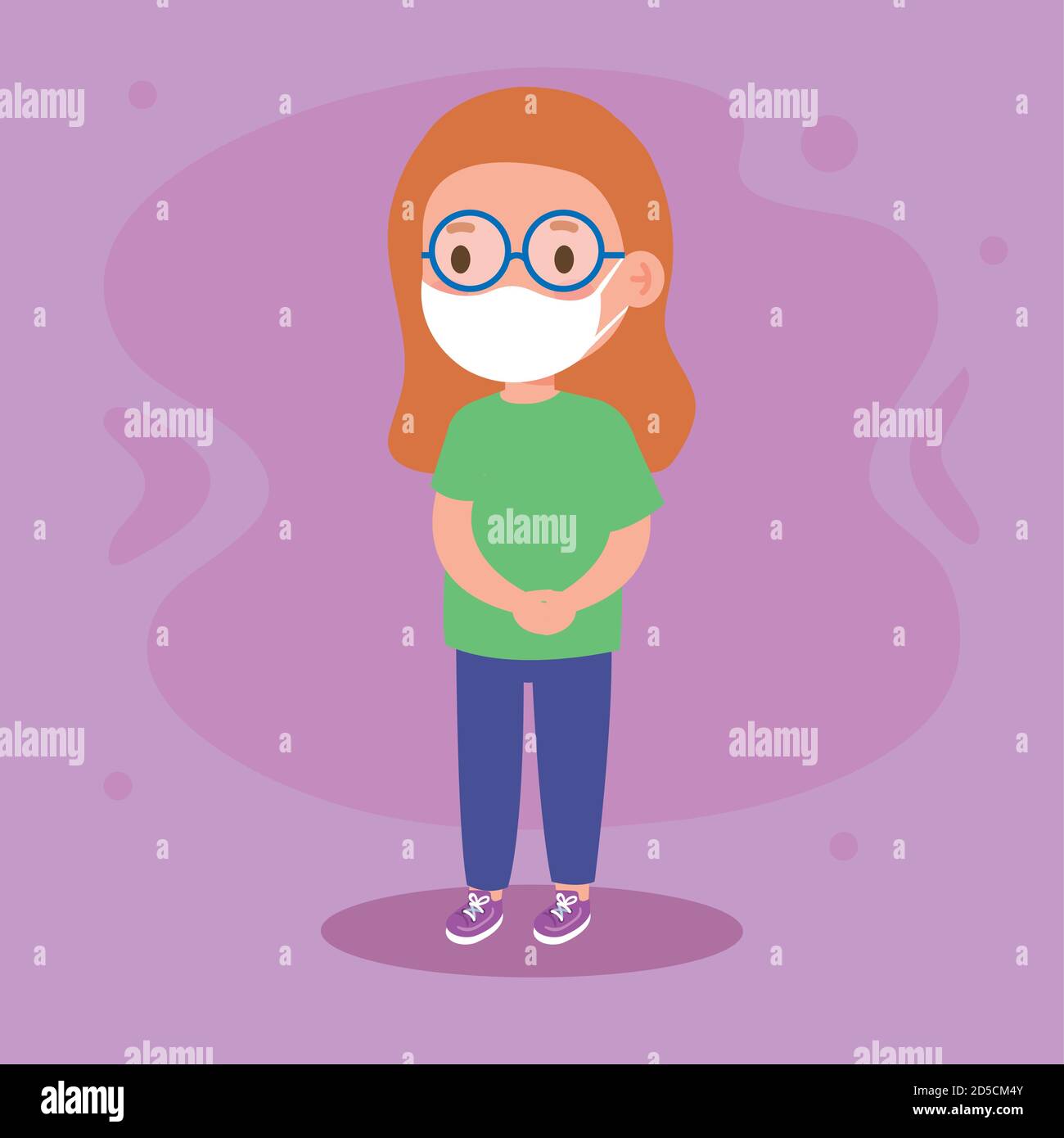 New normal of red hair girl kid with mask vector design Stock Vector ...