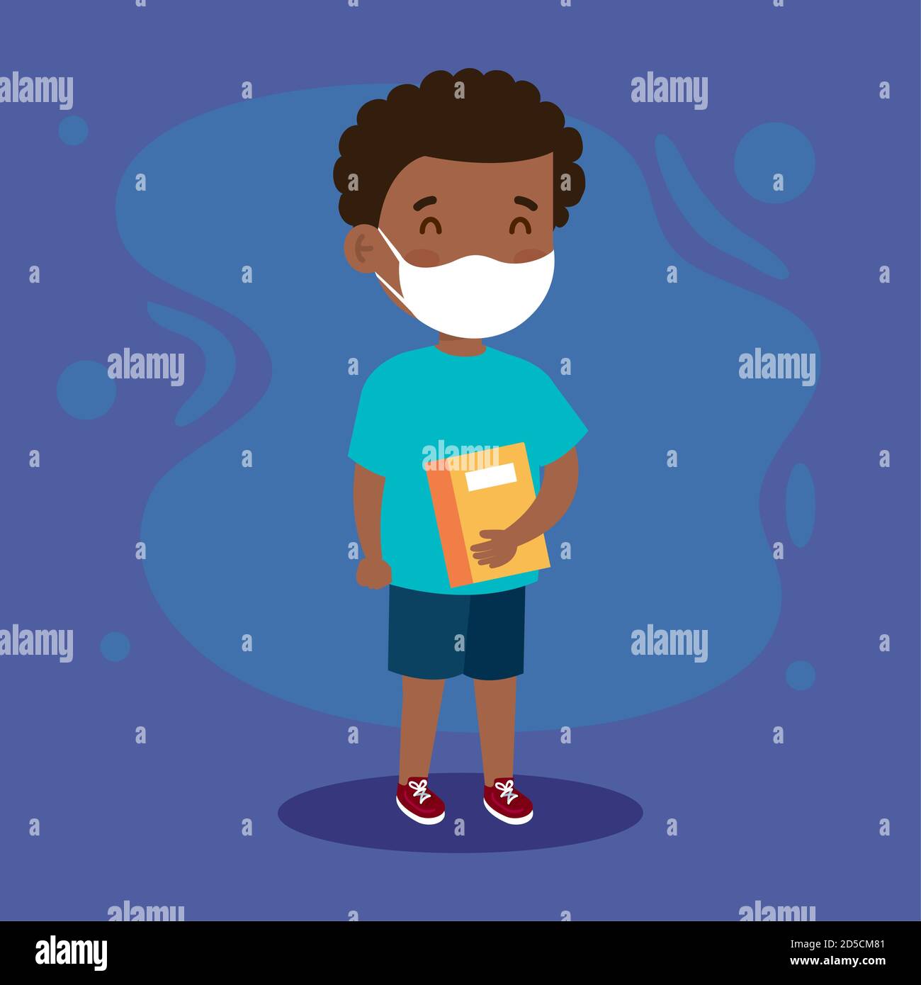 New normal school of girl kid with mask and book vector design Stock ...