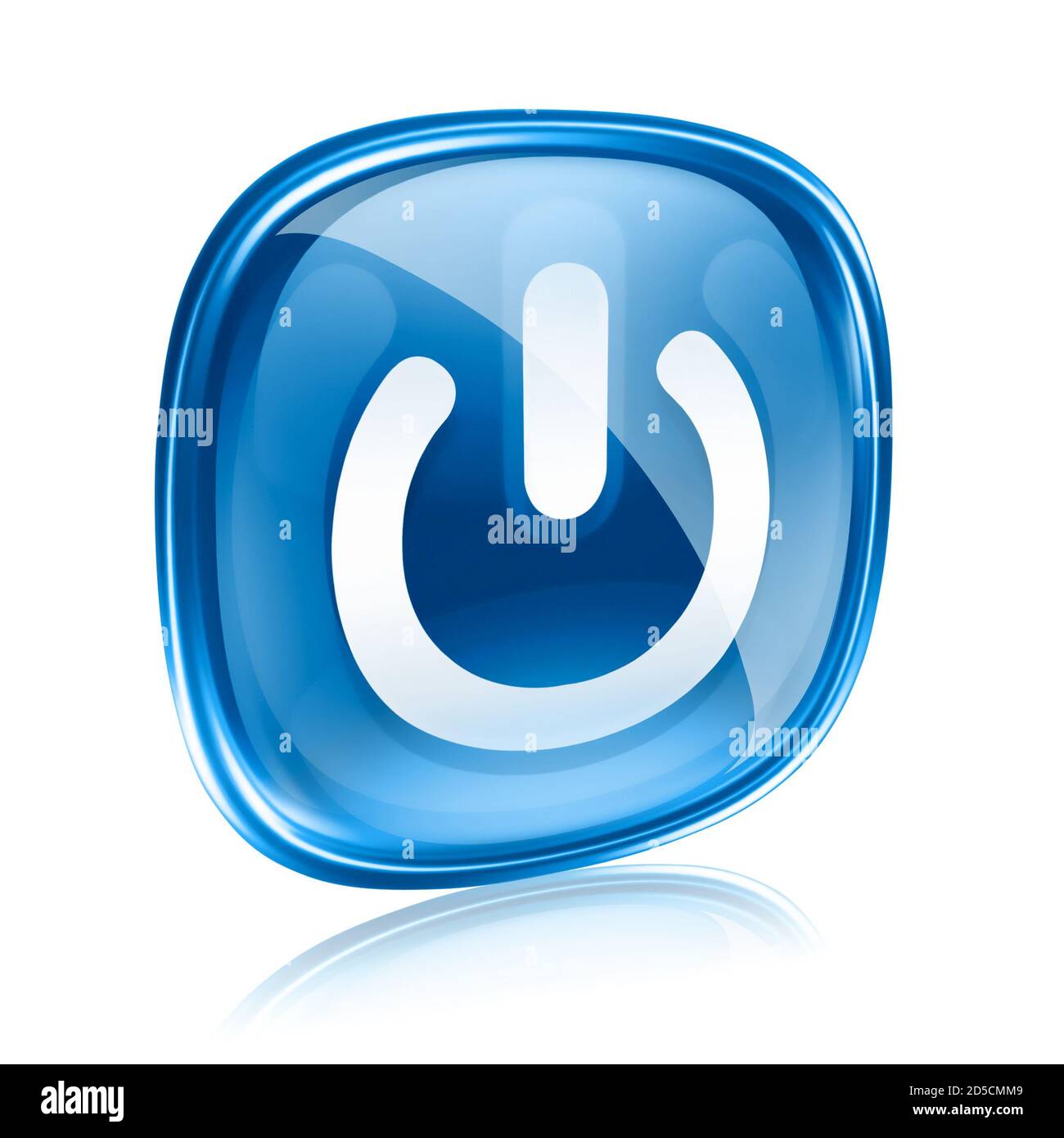 power icon blue glass, isolated on white background Stock Photo - Alamy
