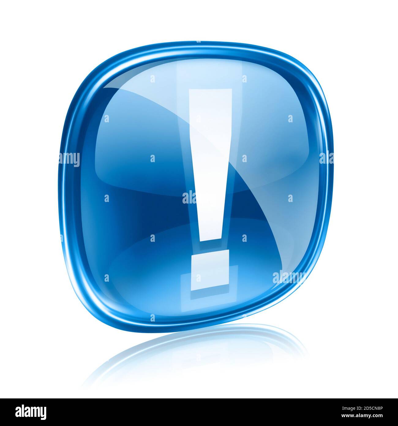 Exclamation symbol icon blue glass, isolated on white background Stock ...