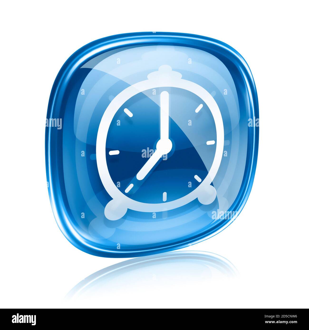 Clock icon blue glass, isolated on white background Stock Photo - Alamy