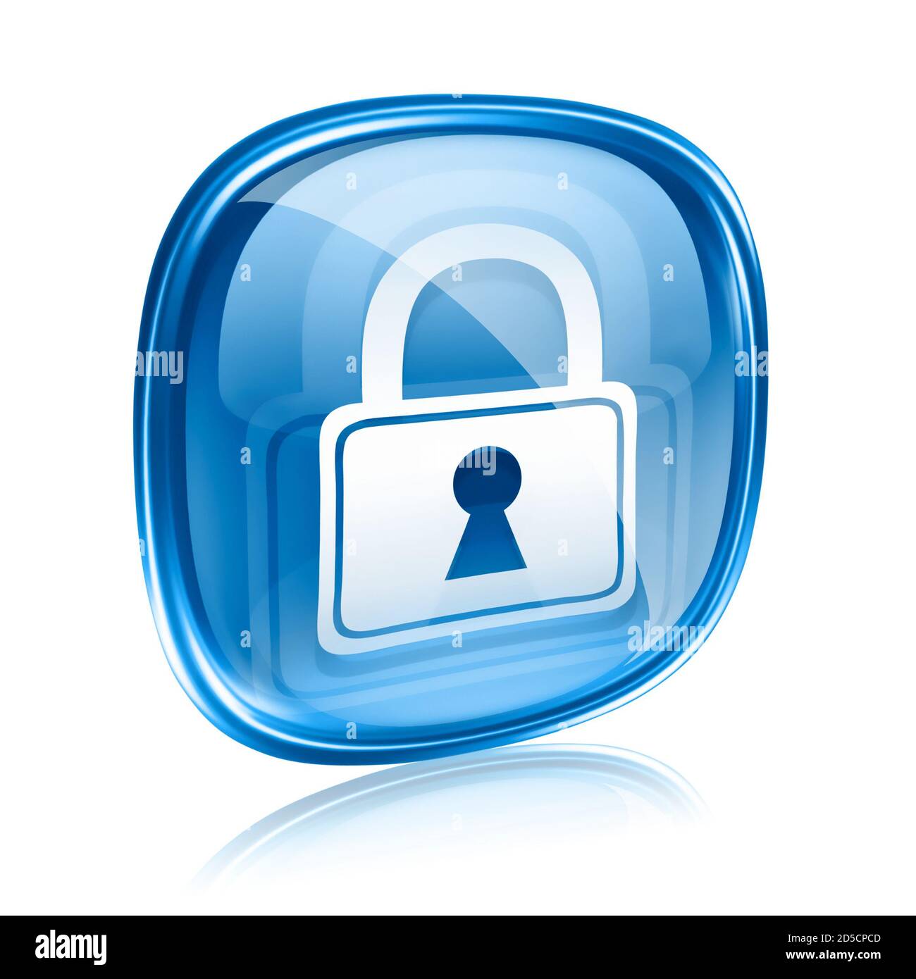 Lock icon blue glass, isolated on white background Stock Photo - Alamy