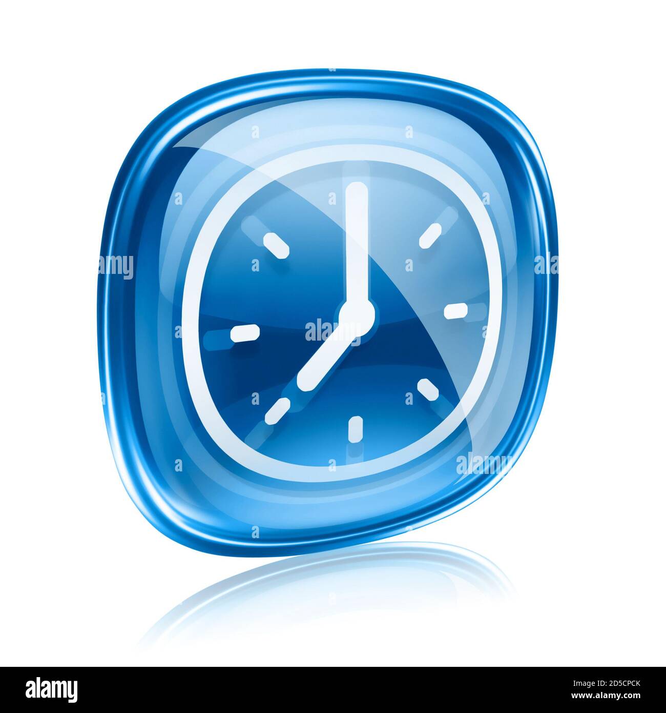 clock icon blue glass, isolated on white background Stock Photo - Alamy