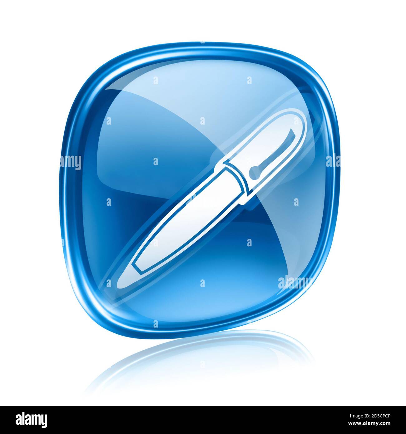 pen icon blue glass, isolated on white background Stock Photo - Alamy