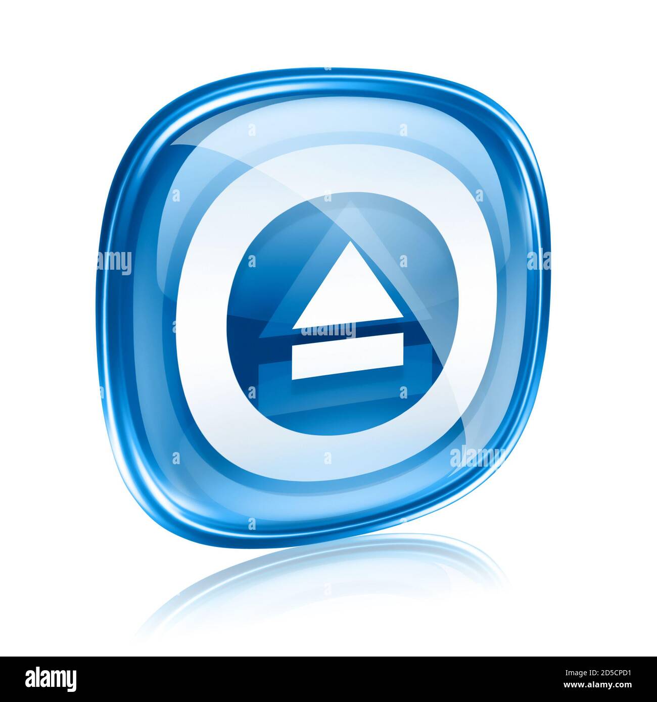 Eject icon blue glass, isolated on white background Stock Photo - Alamy