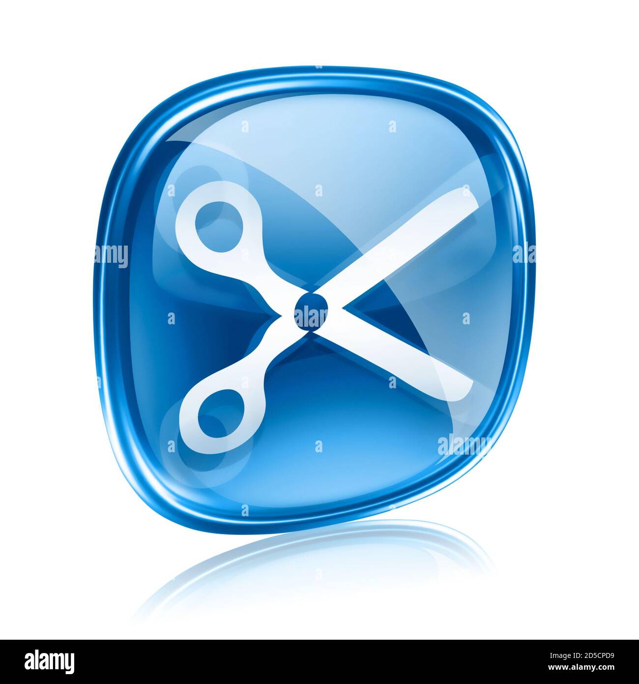 scissors icon blue glass, isolated on white background Stock Photo - Alamy