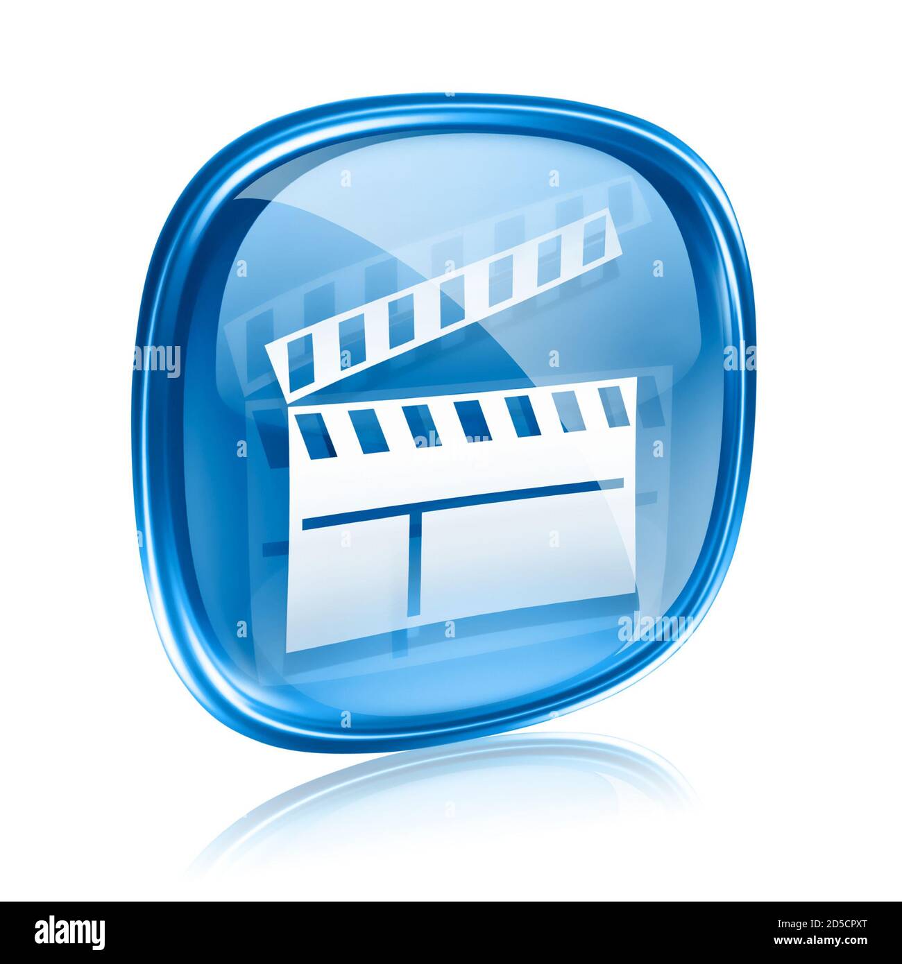 movie clapperboard icon blue glass, isolated on white background Stock ...