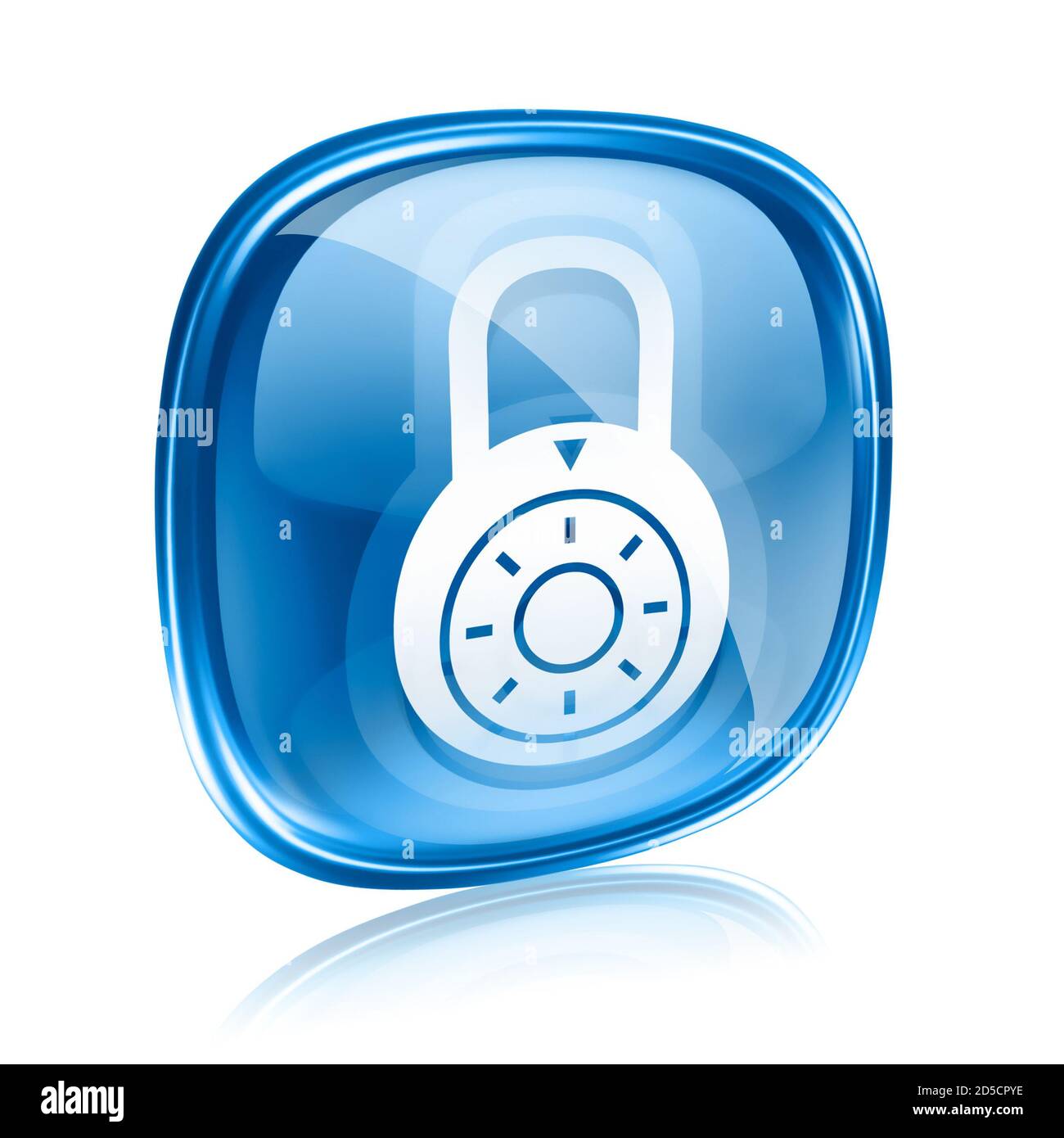 Lock off, icon blue glass, isolated on white background Stock Photo - Alamy