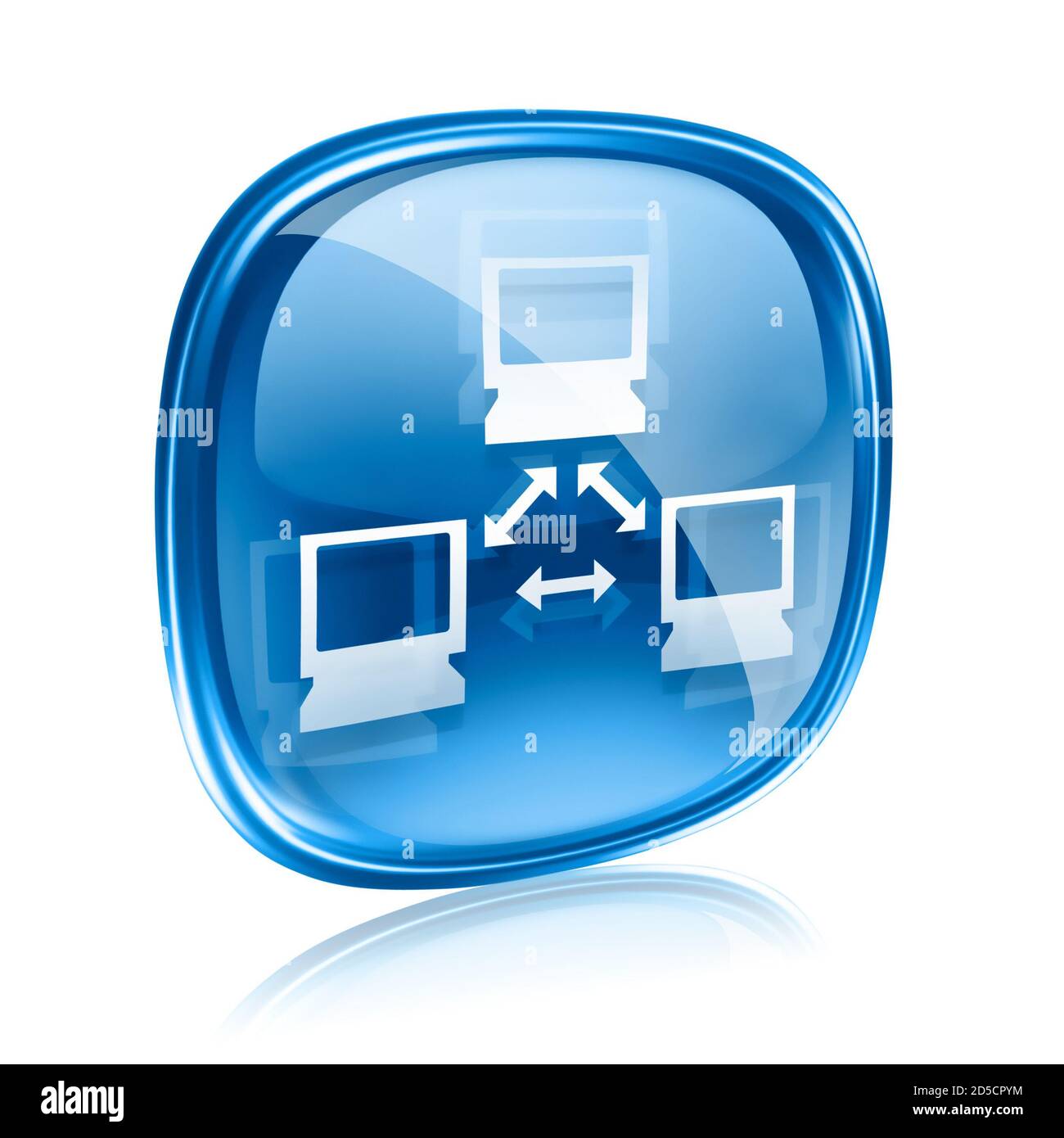Network icon blue glass, isolated on white background Stock Photo - Alamy