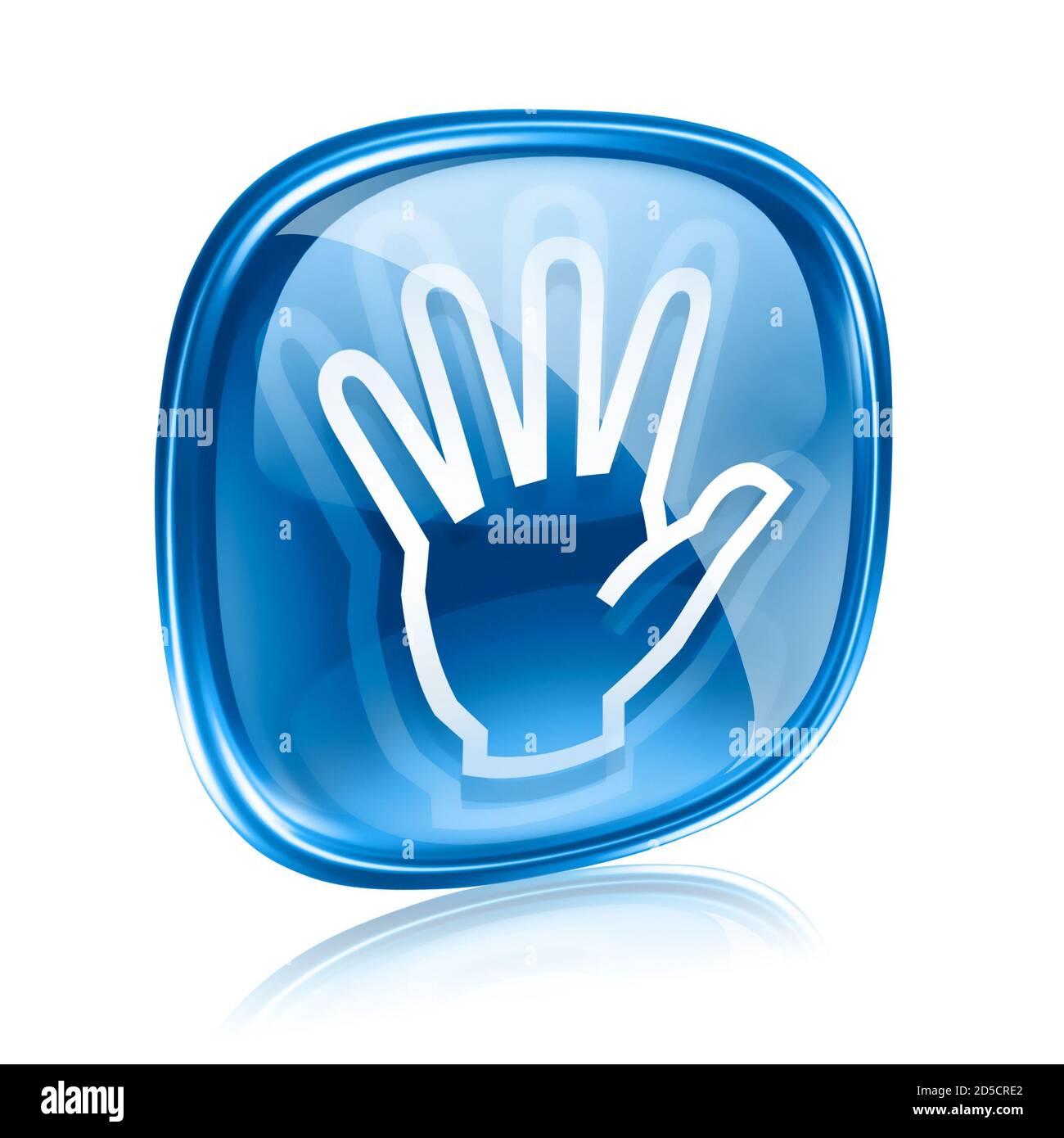 hand icon blue glass, isolated on white background Stock Photo - Alamy