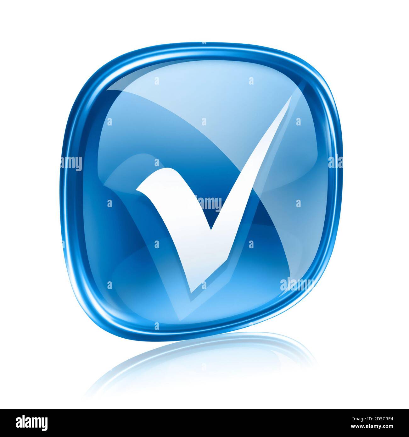 check icon blue glass, isolated on white background Stock Photo - Alamy