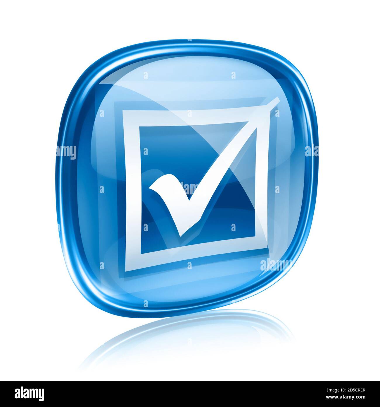 check icon blue glass, isolated on white background Stock Photo - Alamy
