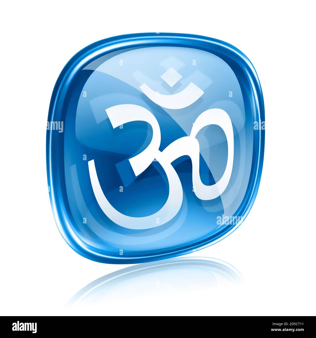 Om Symbol icon blue glass, isolated on white background Stock Photo - Alamy
