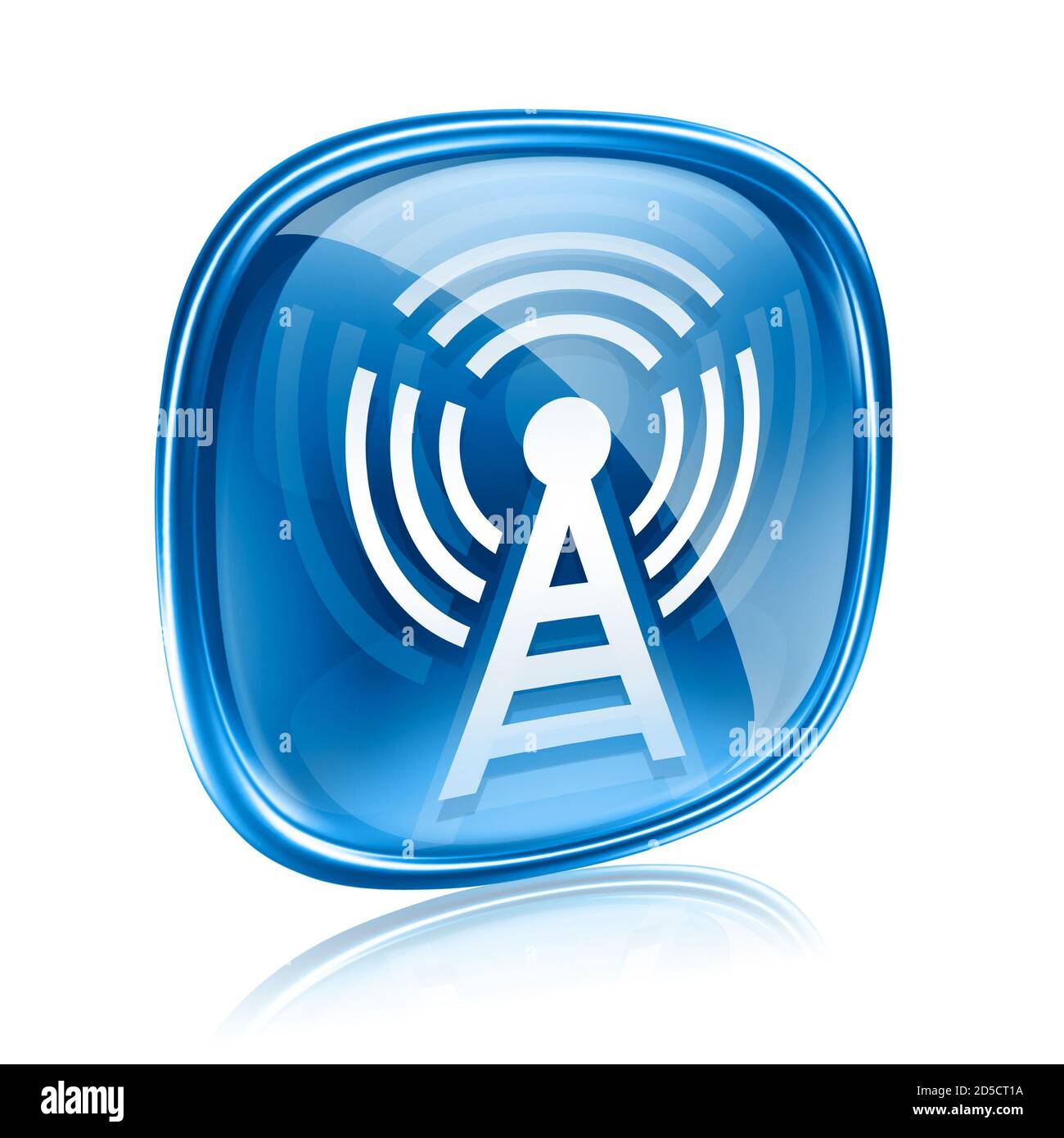 WI-FI tower icon blue glass, isolated on white background Stock Photo ...