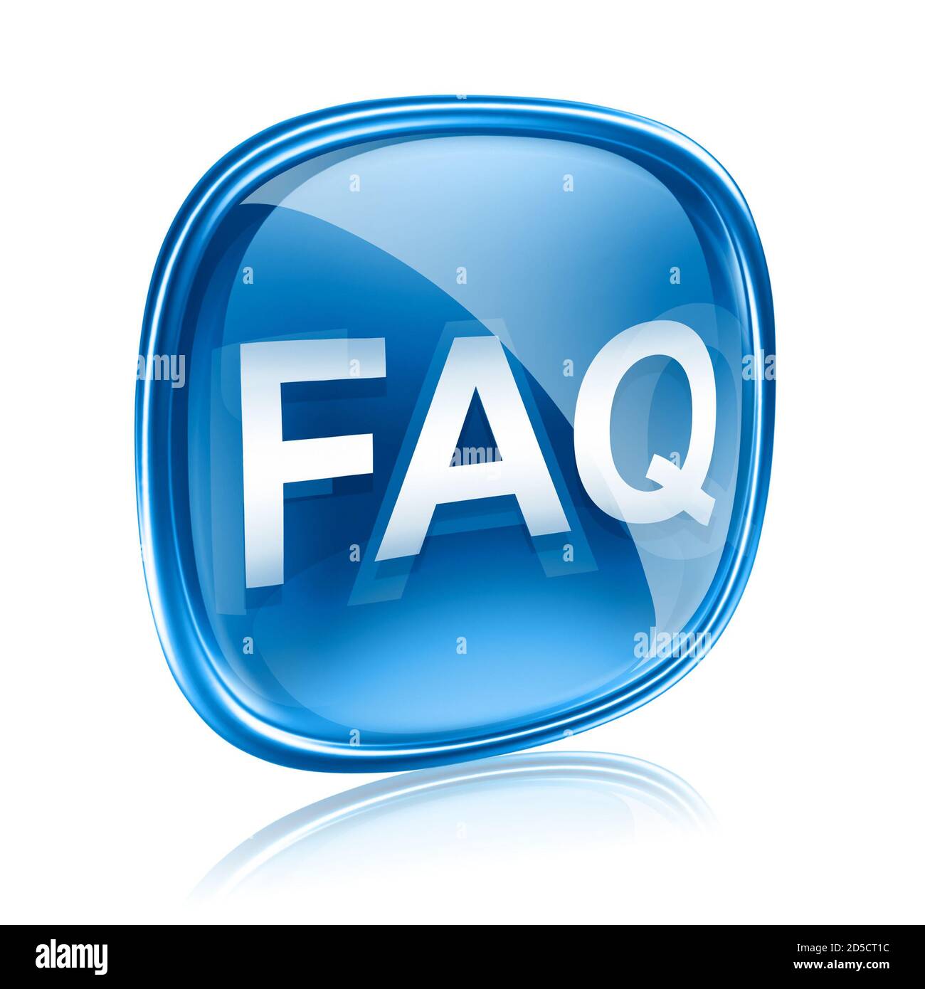 FAQ icon blue glass, isolated on white background Stock Photo - Alamy