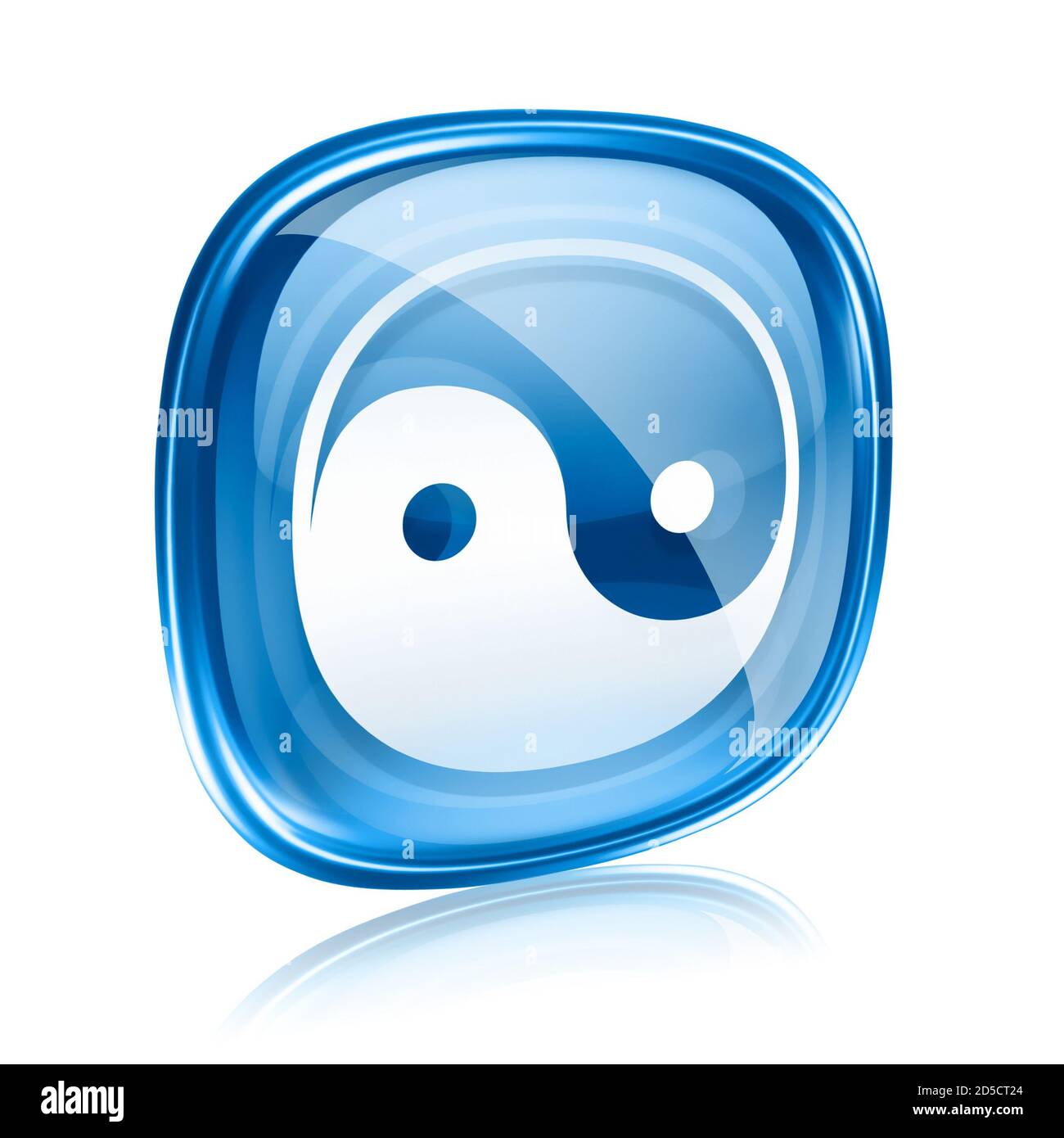 yin yang symbol icon blue glass, isolated on white background Stock ...