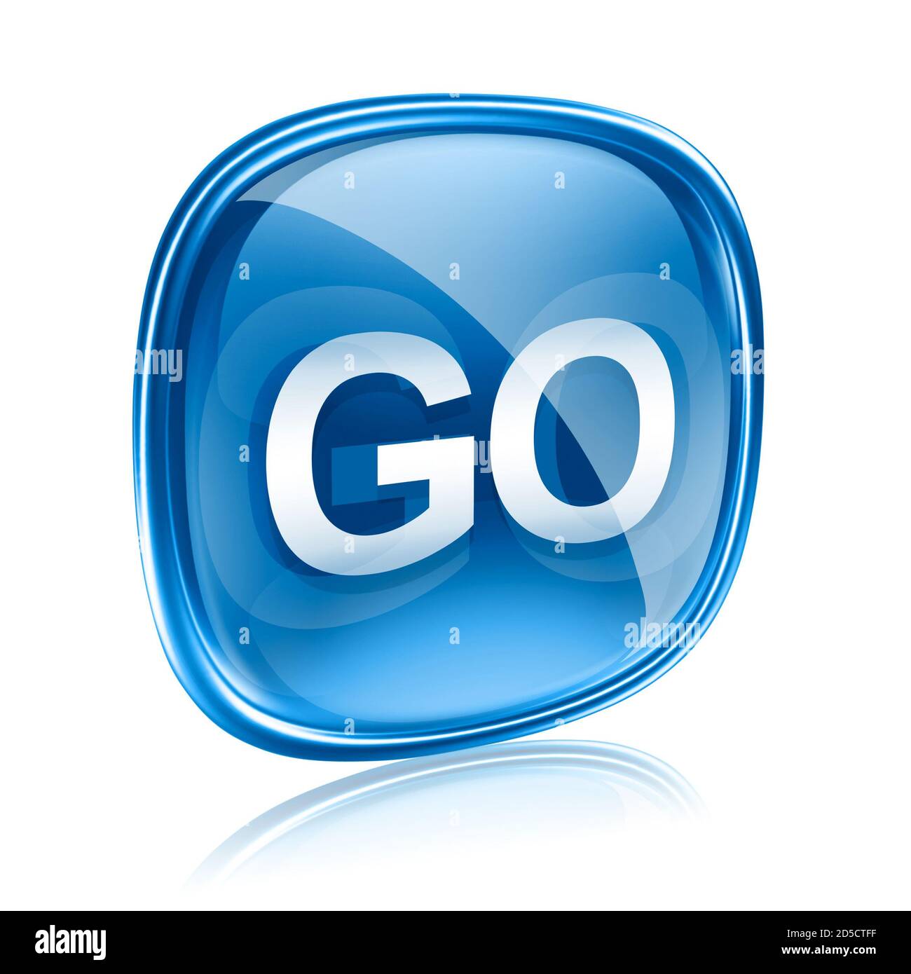 GO icon glass blue, isolated on white background Stock Photo - Alamy