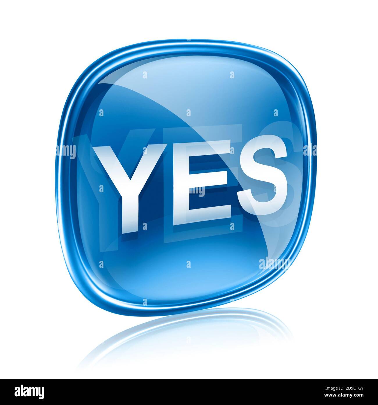 YES icon glass blue, isolated on white background Stock Photo - Alamy