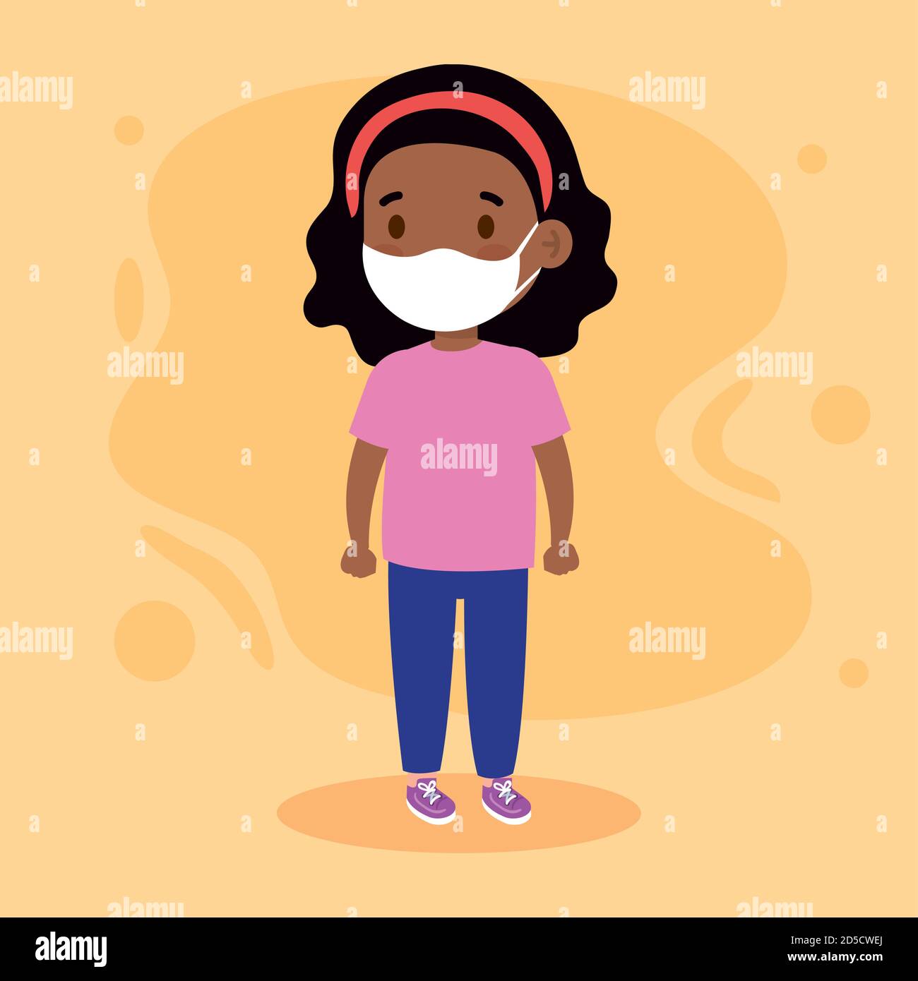 New normal of black girl kid with mask vector design Stock Vector Image ...