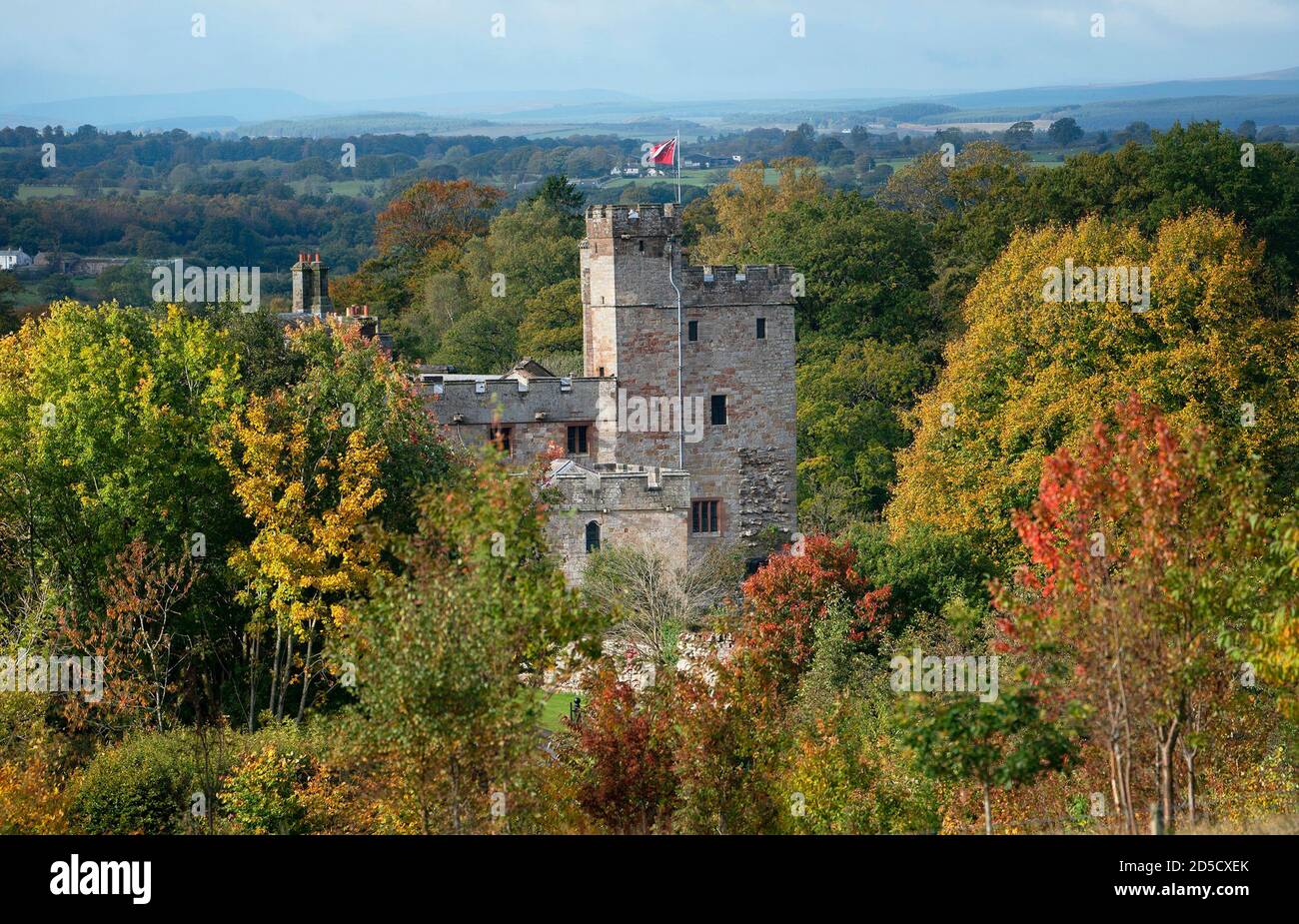 Naworth Castle surrounded by autumn colours, in Brampton Stock Photo ...
