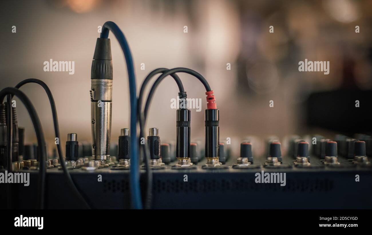 Behind the scene. Sound technician electric engineer adjusting sound ...