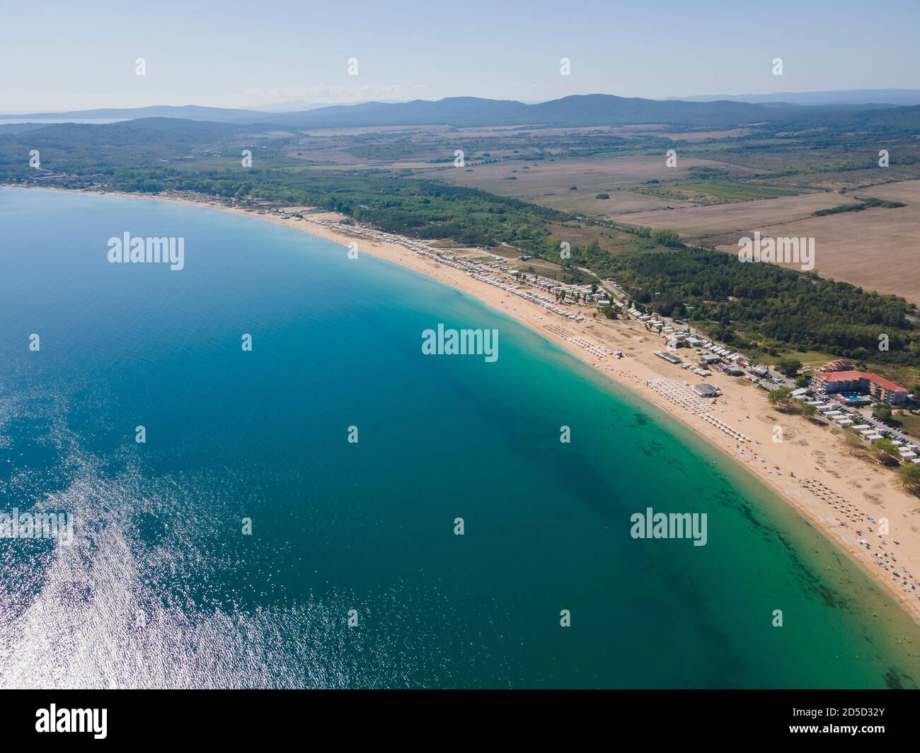 Aerial view of Gradina (Garden) Beach near town of Sozopol, Burgas ...