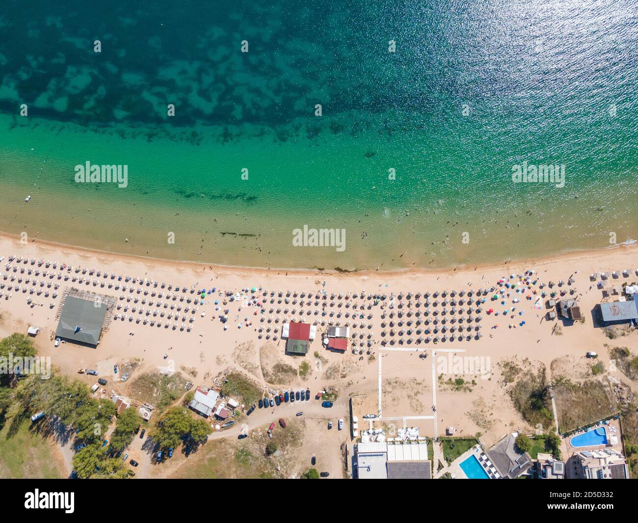 Aerial view of Gradina (Garden) Beach near town of Sozopol, Burgas ...