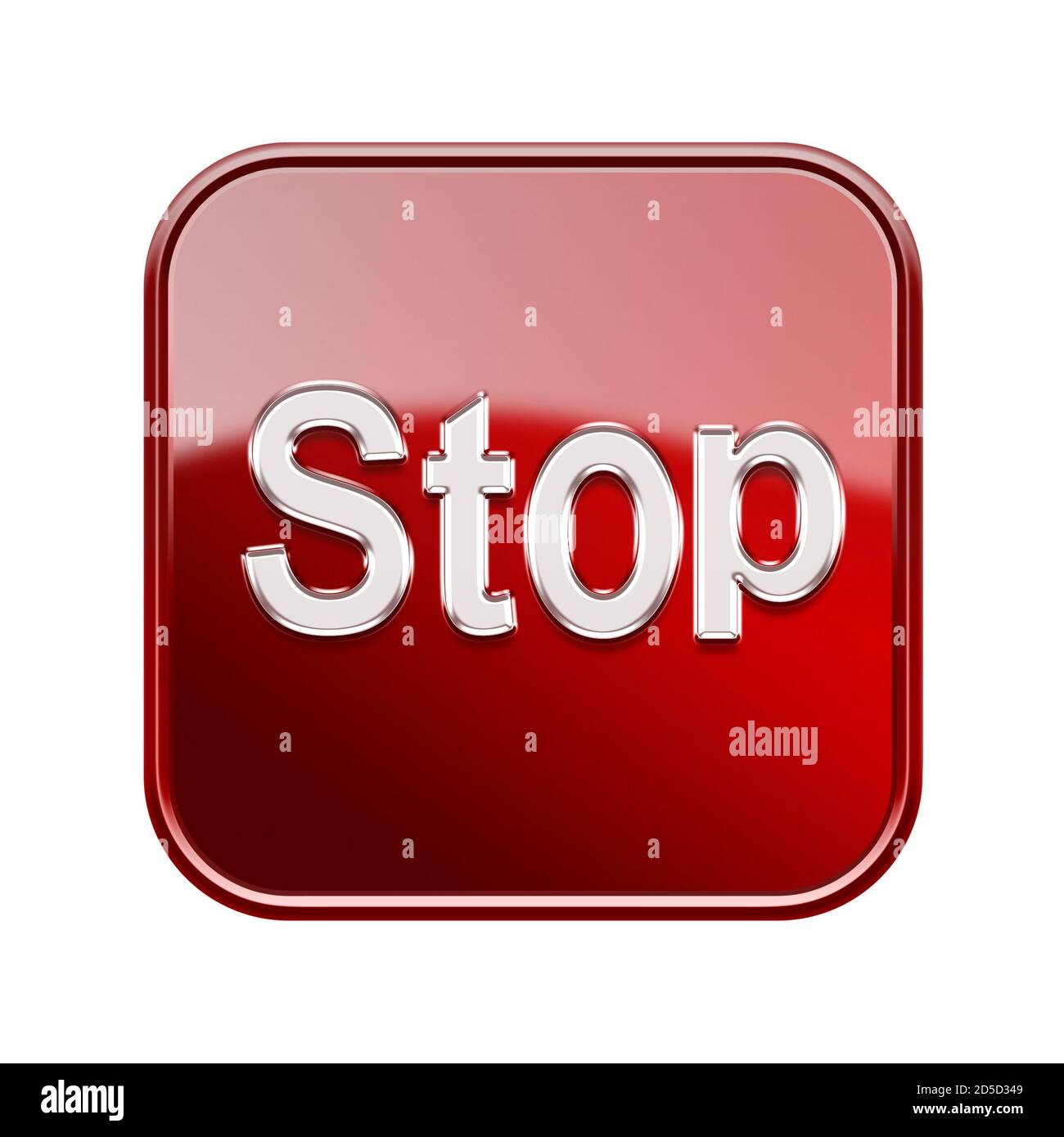 Stop icon glossy red, isolated on white background Stock Photo - Alamy