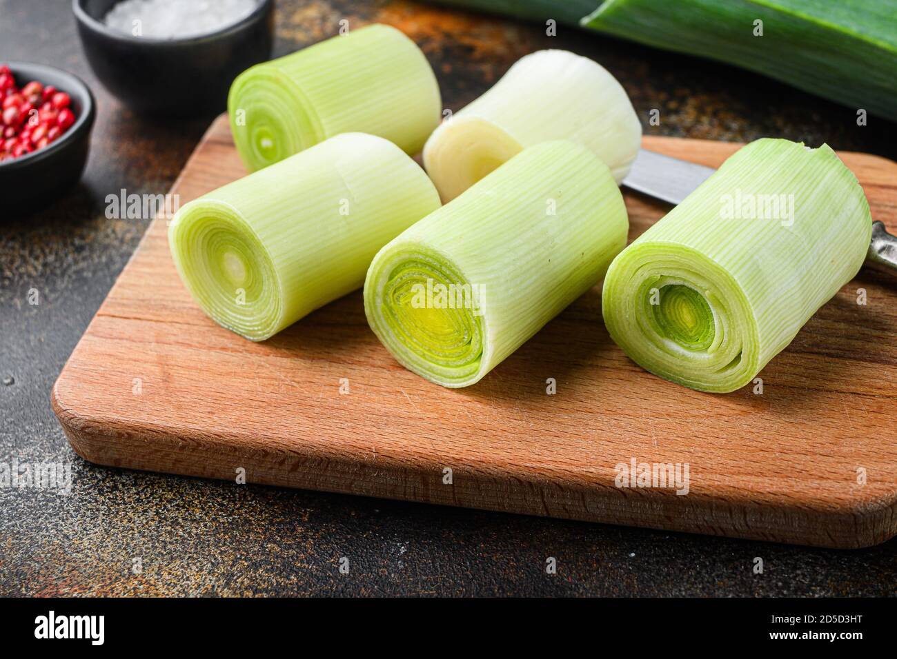 Raw chopped leek for cooking Braised Leeks with herbs ingredients , on ...