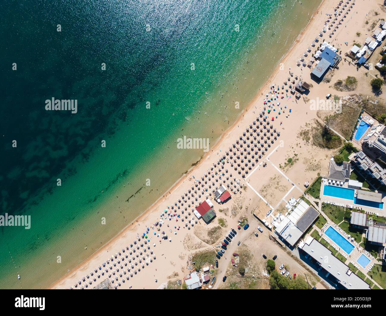 Aerial view of Gradina (Garden) Beach near town of Sozopol, Burgas ...
