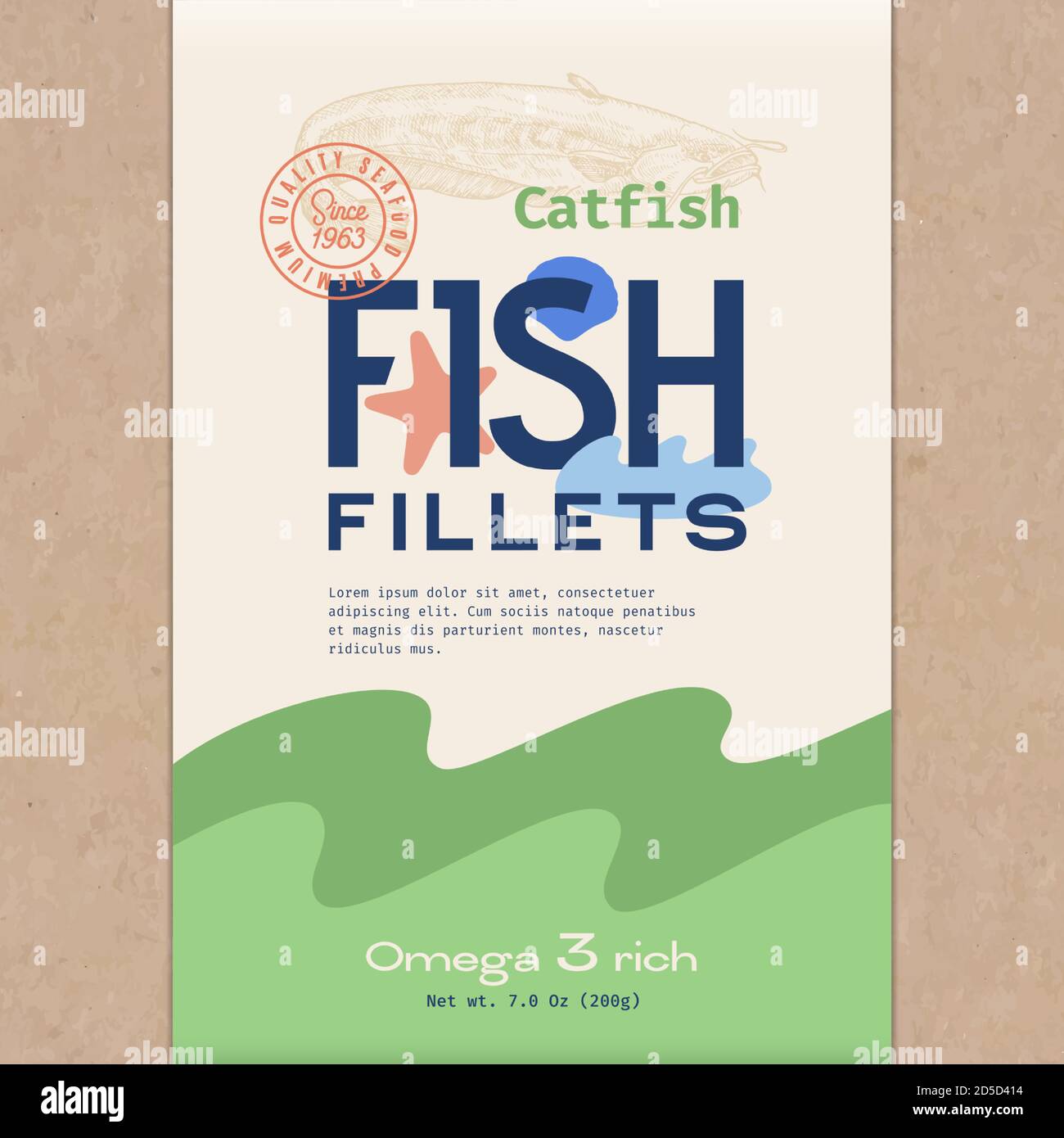 Fish Fillets. Abstract Vector Fish Packaging Design or Label. Modern ...