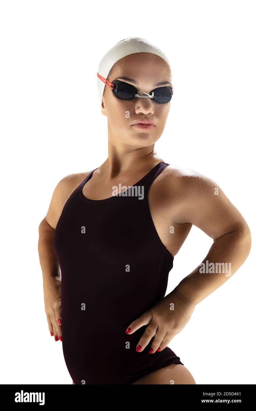 Active Lifestyle Beautiful Dwarf Woman Practicing In Swimming Isolated