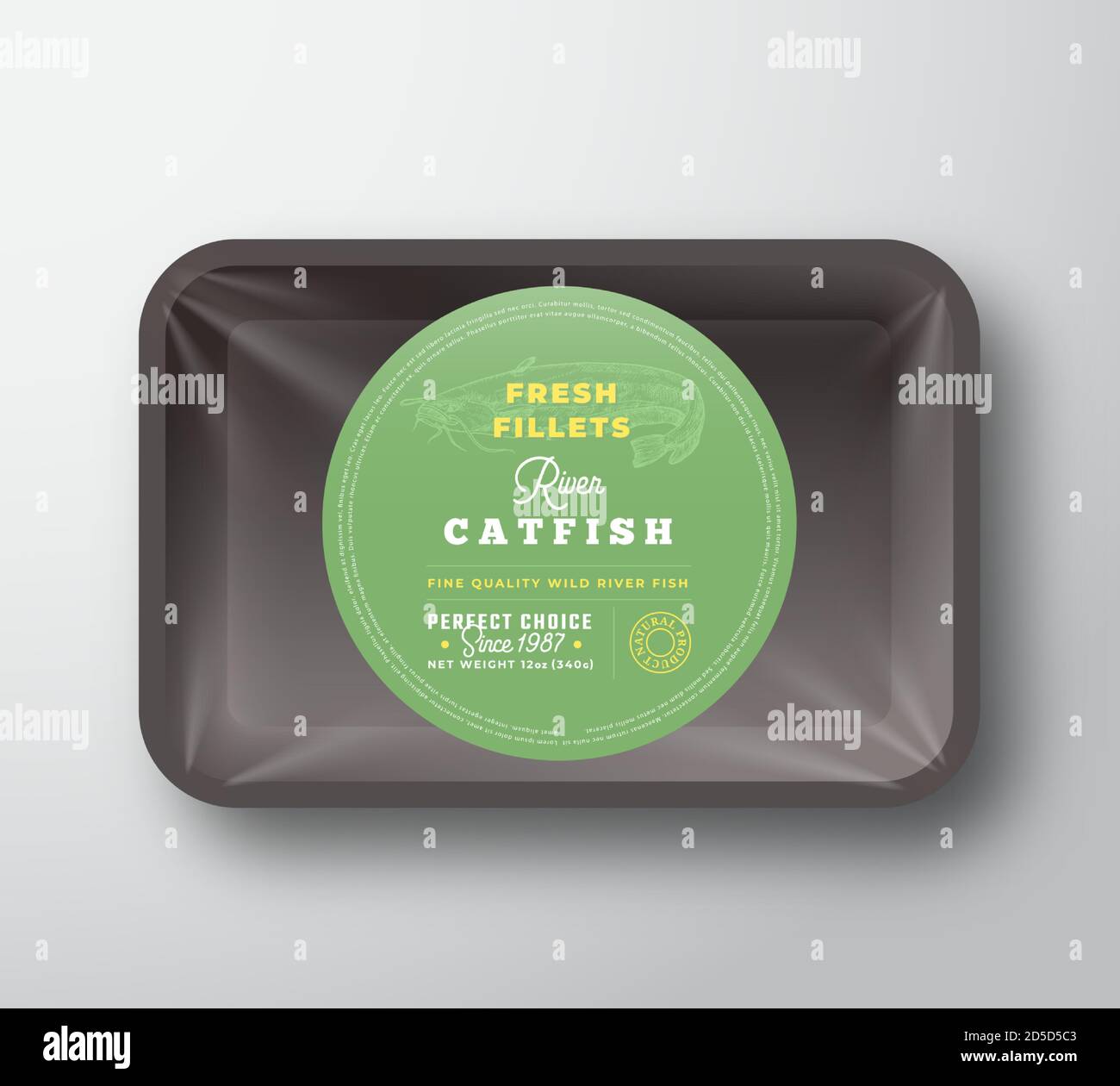 Catfish Fillets. Abstract Vector Plastic Tray with Cellophane Cover ...