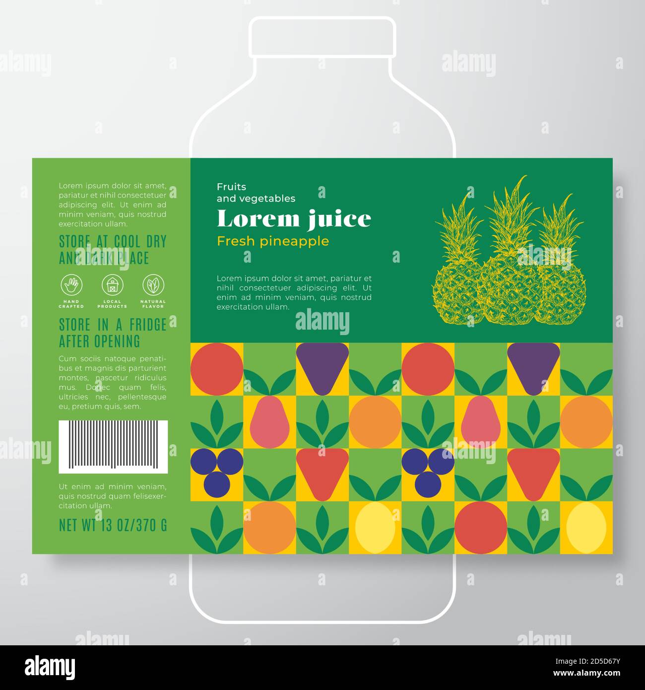 Fruit and Vegetables Pattern Juice Label Template. Abstract Vector ...