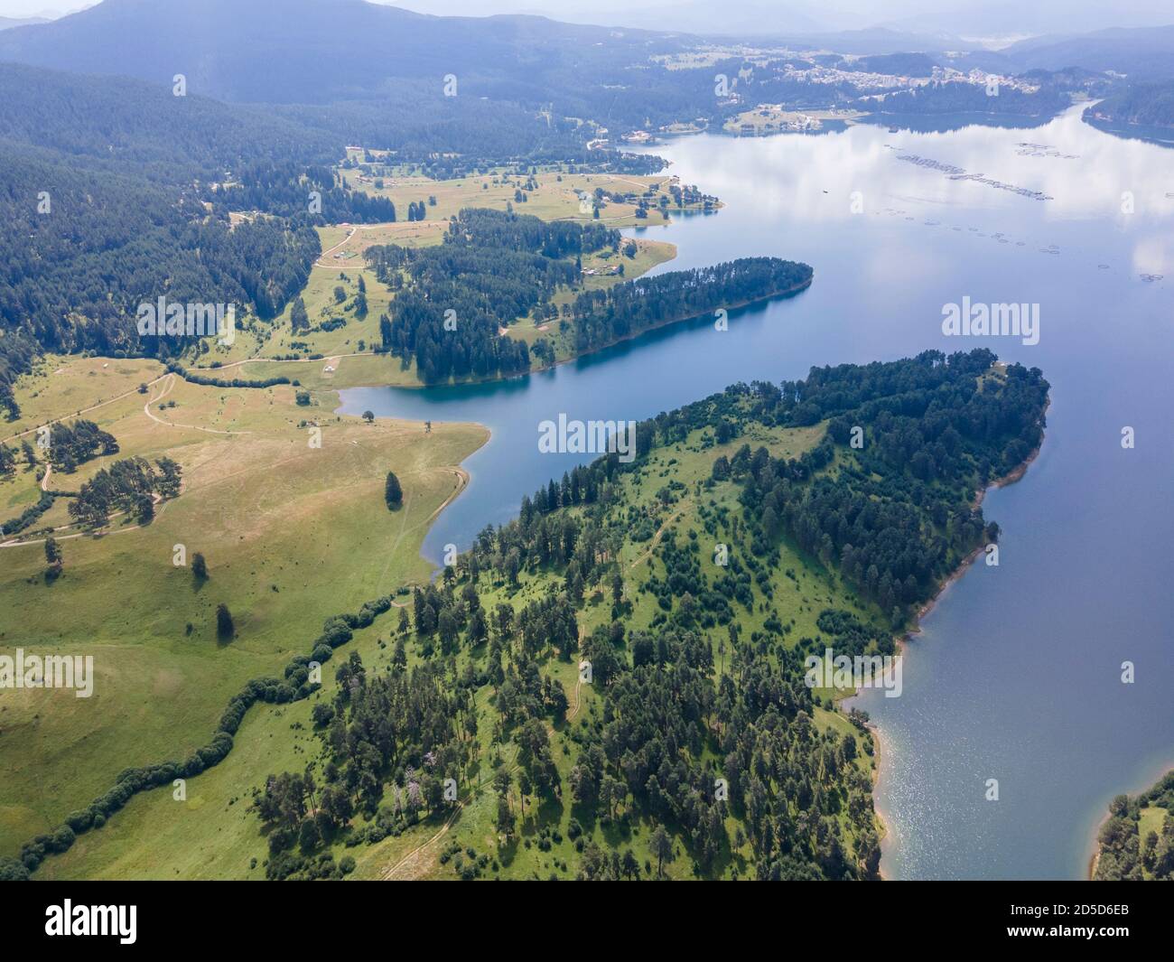 Aerial view of Dospat Reservoir, Smolyan Region, Bulgaria Stock Photo ...