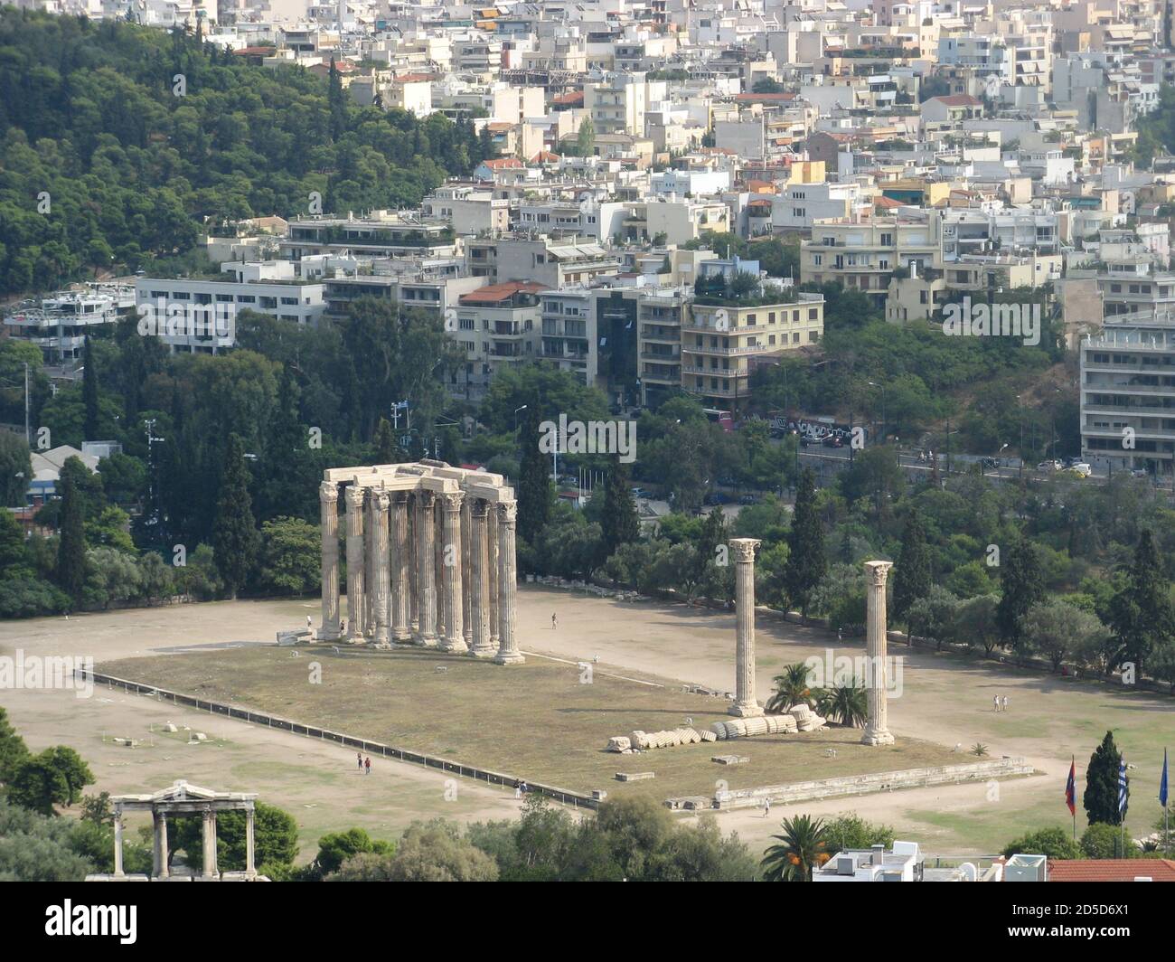 The Temple of Olympian Zeus viewed from the Acropolis in Athens Stock ...