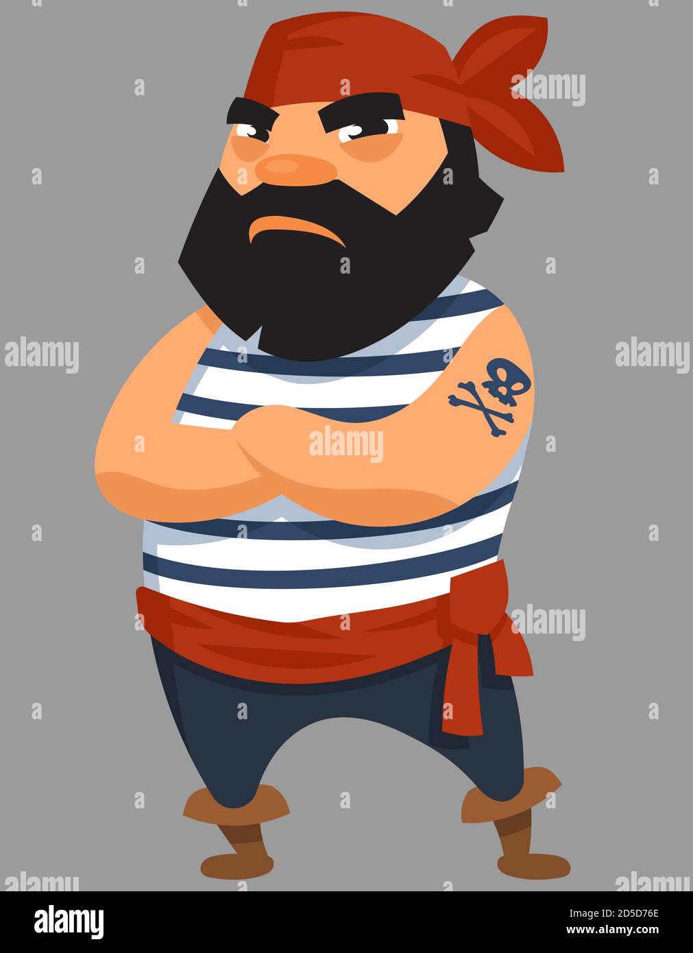 Male pirate with his arms crossed. Serious character in cartoon style ...