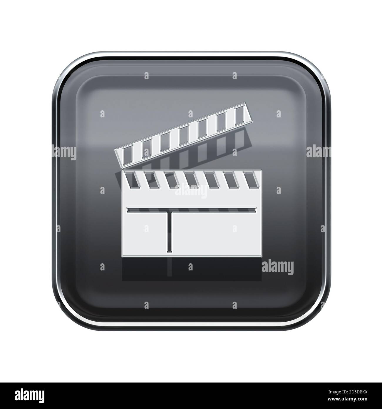 movie clapper board icon glossy grey, isolated on white background ...