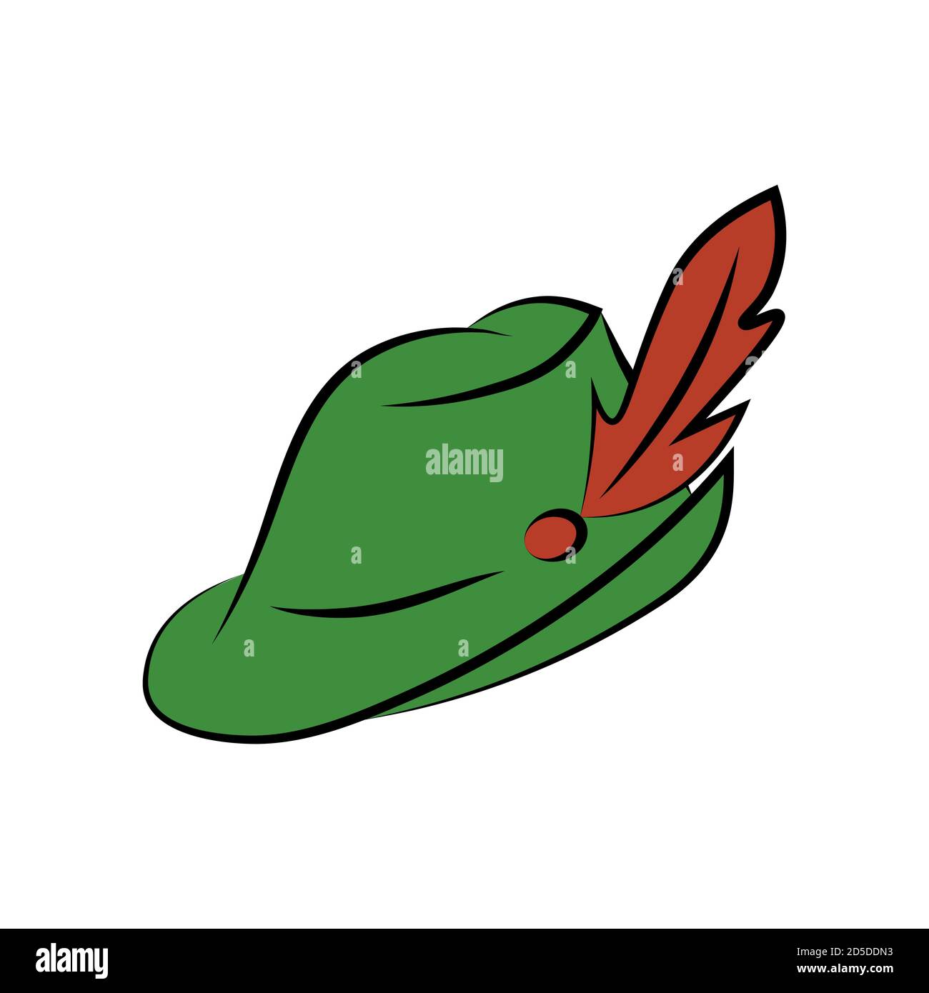 National german hat vector illustration with feather on white ...