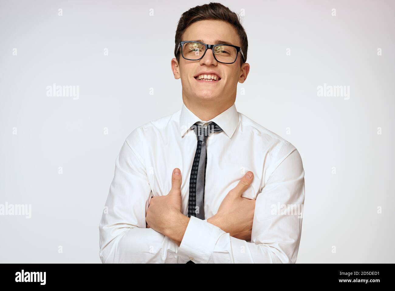 Business man in white shirt with tie wearing glasses executive self ...