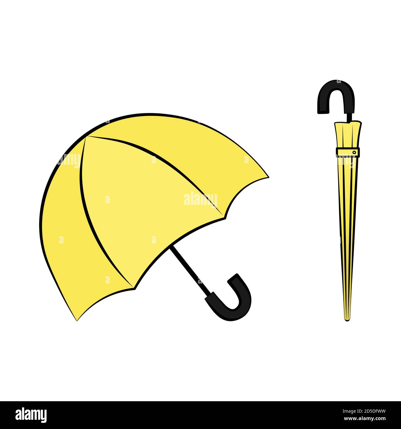 Yellow umbrella vector icon set illustration in opened and closed ...